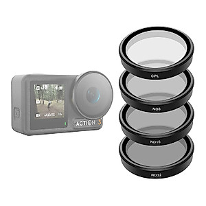 TELESIN Lens Fiter Set for DJI Action 4 Action 3 Camera Accessories, 4-Pack CPL ND32 ND16 ND8 Polarizing Neutral Density HD Filter Lens Protective Protector Cover for DJI Osmo Action Accessory