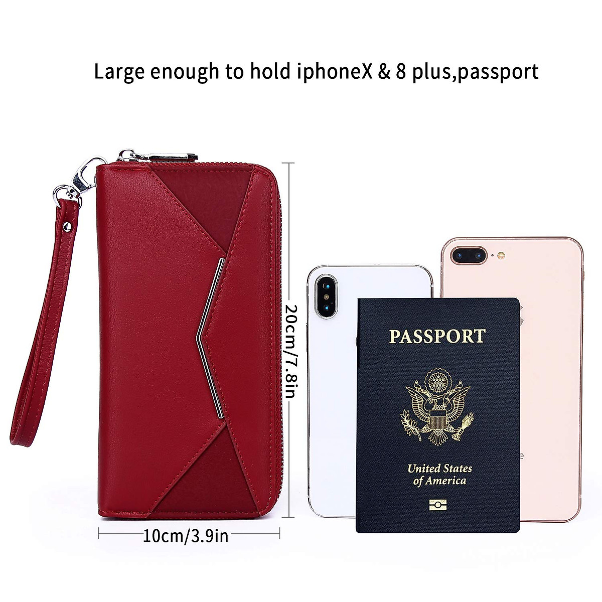 KOWENTIK Women Wallet Leather Zip Phone Clutch Large Travel Organizer Zipper Coin Purse Wristlet (Wallet tye1-Red)