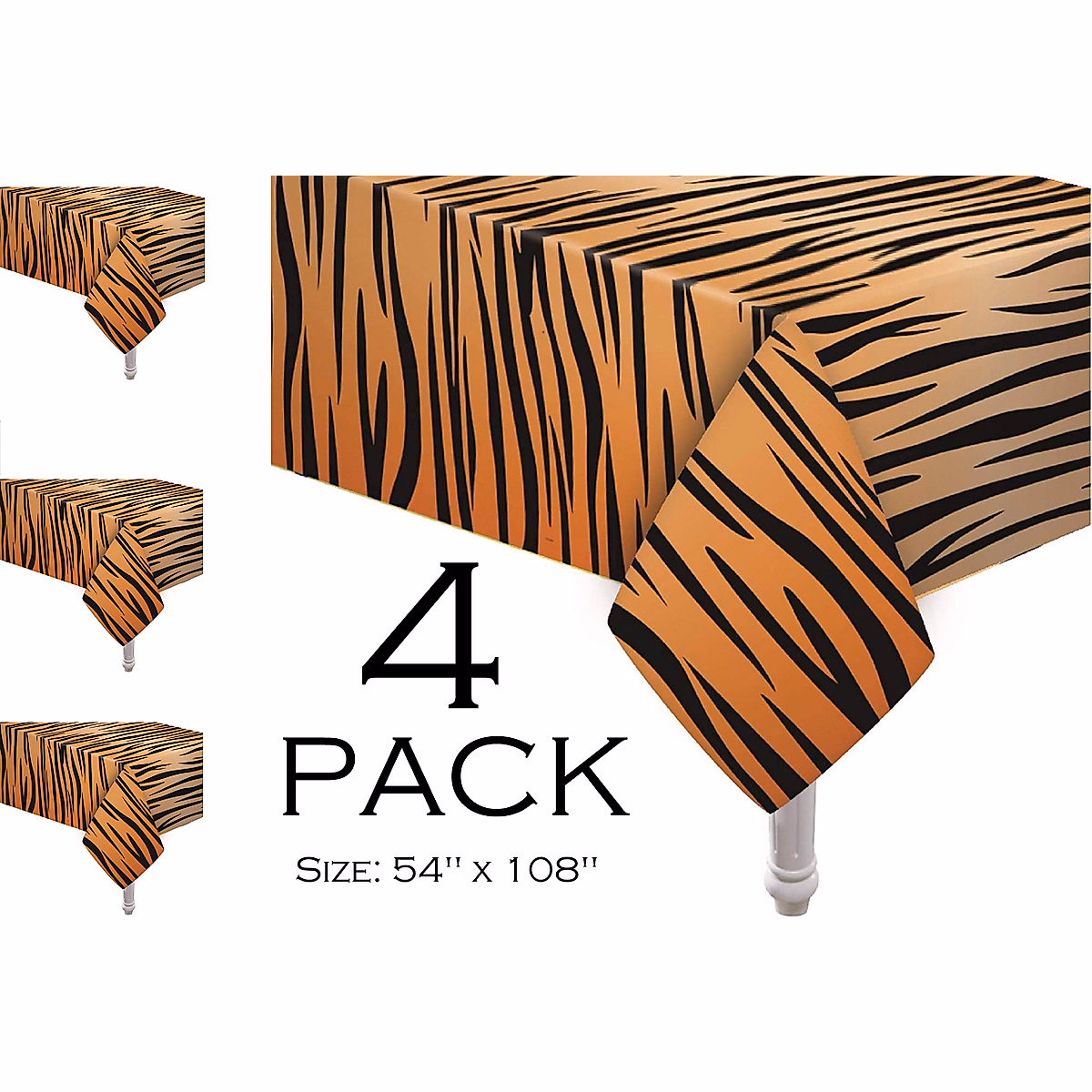4 Pack Animal Safari Theme Zoo Print Table Cover Animal Theme Tablecloth Party Supplies Ideal for Jungle Animal Birthday Parties, Animal Theme Party Baby Showers Jungle Safari Themed Party (Tiger)
