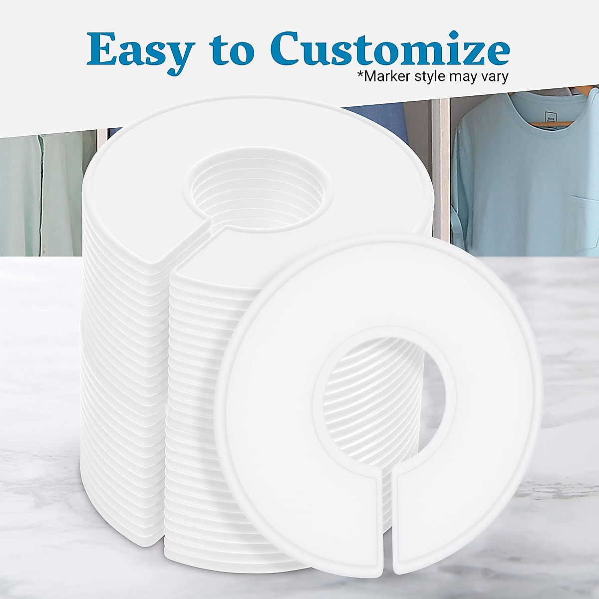 75 Closet Dividers for Hanging Clothes- White Closet Divider Set of 75 | Clothing Rack Dividers, Clothes Dividers for Closets, Closet Labels, Dividers Closet Clothes Dividers + Marker