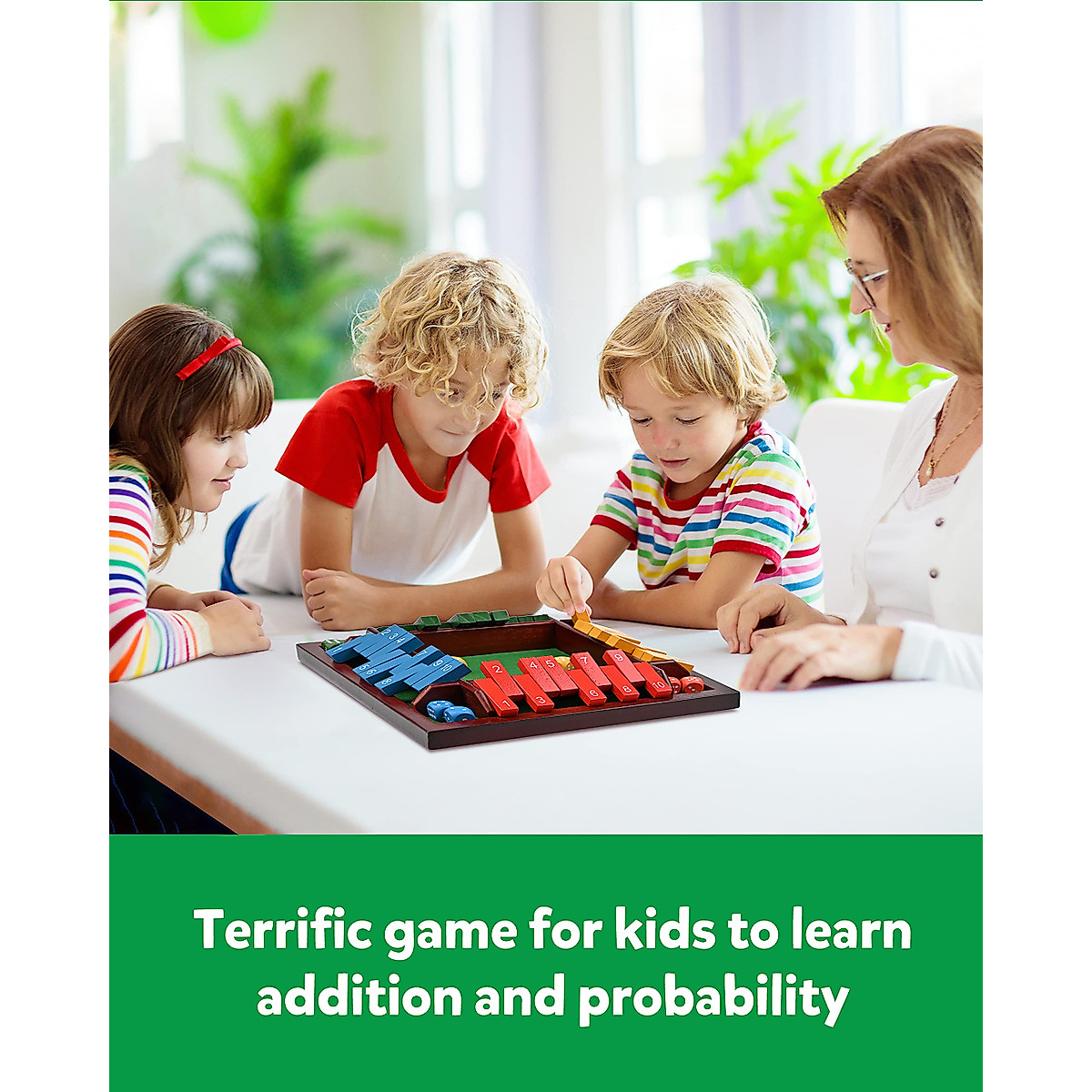 Coogam Shut The Box Dice Game Wooden Board Math Number Game Family Pub Bar 1-4 Players with 10 Colored Dice for Adults Kids