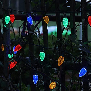 C9 Christmas Lights, 50 LEDs 24.5 FT Faceted String Lights Connectable Commercial Grade Indoor Outdoor, 120V UL Certified Xmas Strawberry Tree Light Strand for Garden Patio Parties, Multicolor