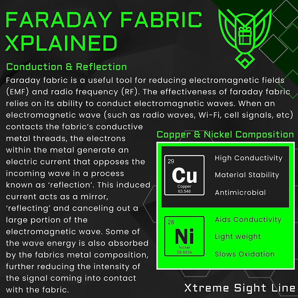 Xtreme Sight Line ~ Diamond Form Faraday Fabric ~ High-Shielding Signal Blocking ~ Blocks RF Signals (Including 5G) ~ 54.5" Width by 1 Yard (36") Length