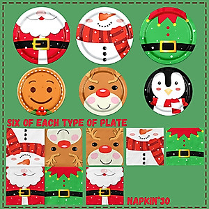 Santa Christmas Paper Plates Decorations, Gingerbread Party Theme Tableware Set Christmas Snowman Party Plates and Napkins Disposable for Winter Xmas Holiday Party Favors