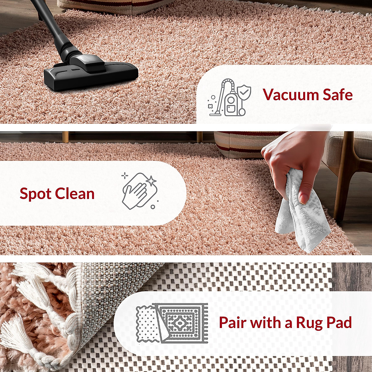 nuLOOM Neva Modern Tasseled Shag Area Rug, 7x9, Pink