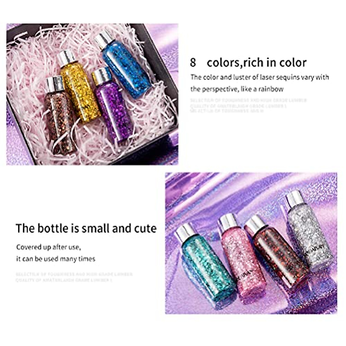 Mermaid Sequins Body Glitter Gel, Make Up Long Lasting Glitter for Body Face Hair Eyeshadow, Music Festival Party Carnival Long Lasting Face Glitter, No Glue Needed and Easy to Remove. (Purple)