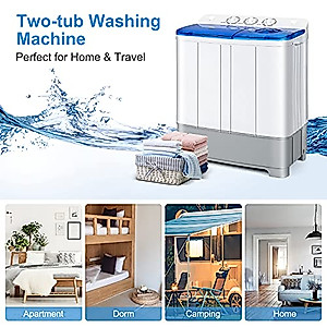 COSTWAY Portable Washing Machine, Twin Tub 22Lbs Capacity, Compact Washer(13.2Lbs) and Spinner(8.8Lbs) with Control Knobs, Built-in Drain Pump, Semi-Automatic Laundry washer for Apartment, RV (Blue)