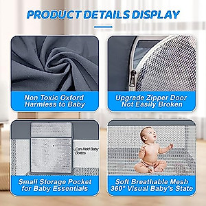 Baby Playpen with Mat Included - KIDLEBEE 50” x 50” Kids Play Pen Toddler Safety Play Yard Infant Fence Indoor Activity Center with Soft Breathable Mesh, Anti-Slip Base, Zipper Gate (Gray)