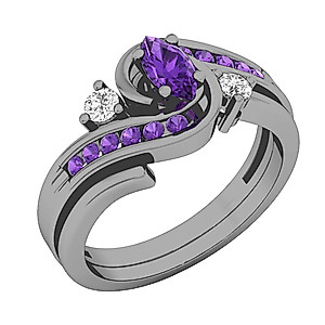 Dazzlingrock Collection Black Rhodium Plated 6X3 MM Marquise Amethyst, Round Amethyst and Diamond Set, 14K White Gold, Size 10