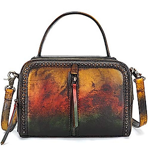 IVTG Genuine Leather Crossbody Bag for Women Vintage Handmade Top Handle Handbag Satchel (Multicolor2)