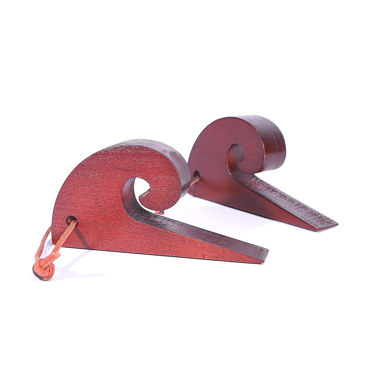 Bloomity Decorative Door Stopper, Wooden Door Wedge, Non-Slip Rubber Patches, Wave Shaped – Beech Wood - 2Pcs Set with Hanging Leather Strips
