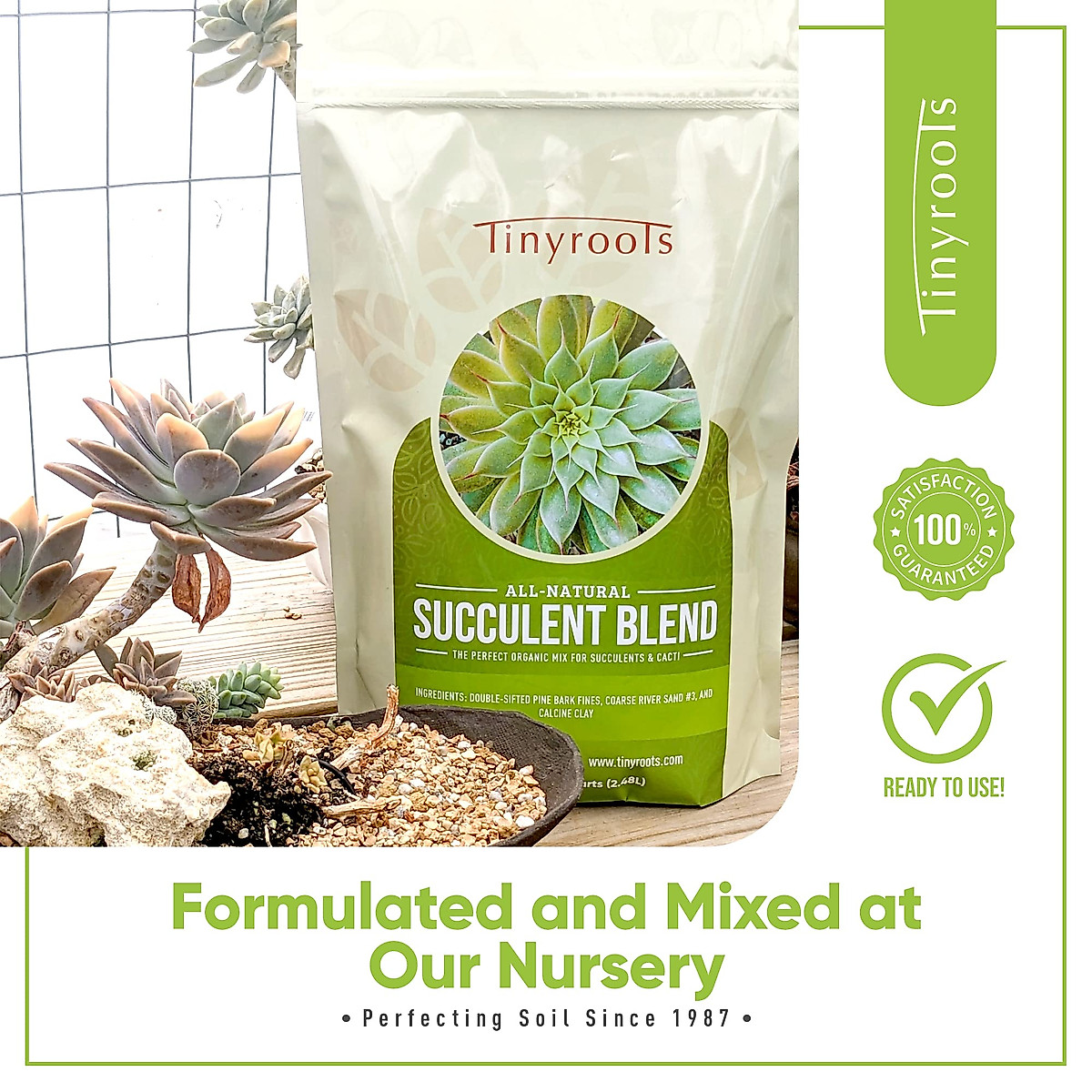 Tinyroots Succulent Soil - 2.25 Quarts, Cactus Soil Potting Mix Helps Avoid Over-Watering, Provides Optimal Water Retention for Your Indoor Plants