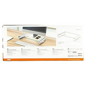 j5create Monitor Stand with 3-port USB 3.0 HUB JUT325 | Aluminium Legs and Clear Tempered Glass Monitor Riser | Compatible with iMac/Windows/Chrome/Linux Laptop, Macbook