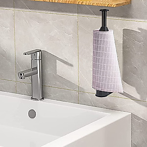 2 Pack Metal Paper Towel Holder, Easy Tear with Damping Function, Single Hand Operable Wall Mount Paper Towel Holder, Self-Adhesive or Drilled for Kitchen,Under Cabinet, Bathroom. Black