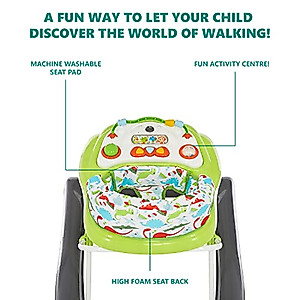 Dream On Me 2-in-1 Ava Baby Walker, Easy Convertible Baby Walker, Walk Behind, Height Adjustable Seat, Added Back Support, Detachable Slate, Green