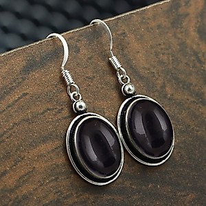 10.89Cts Natural Black Onyx Earrings For Women July Birthstone Jewelry Sterling Silver Women's Day Gifts For Mom Wife Sister