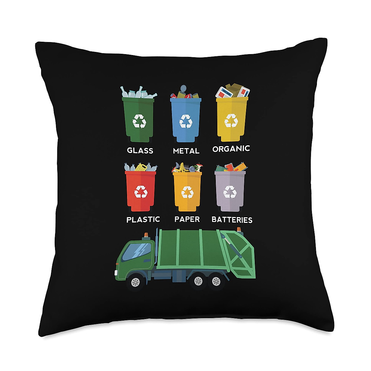 Waste Management Recycling Garbage Truck Apparel Recycle Bin Day Waste Management Garbage Truck Throw Pillow, 18x18, Multicolor