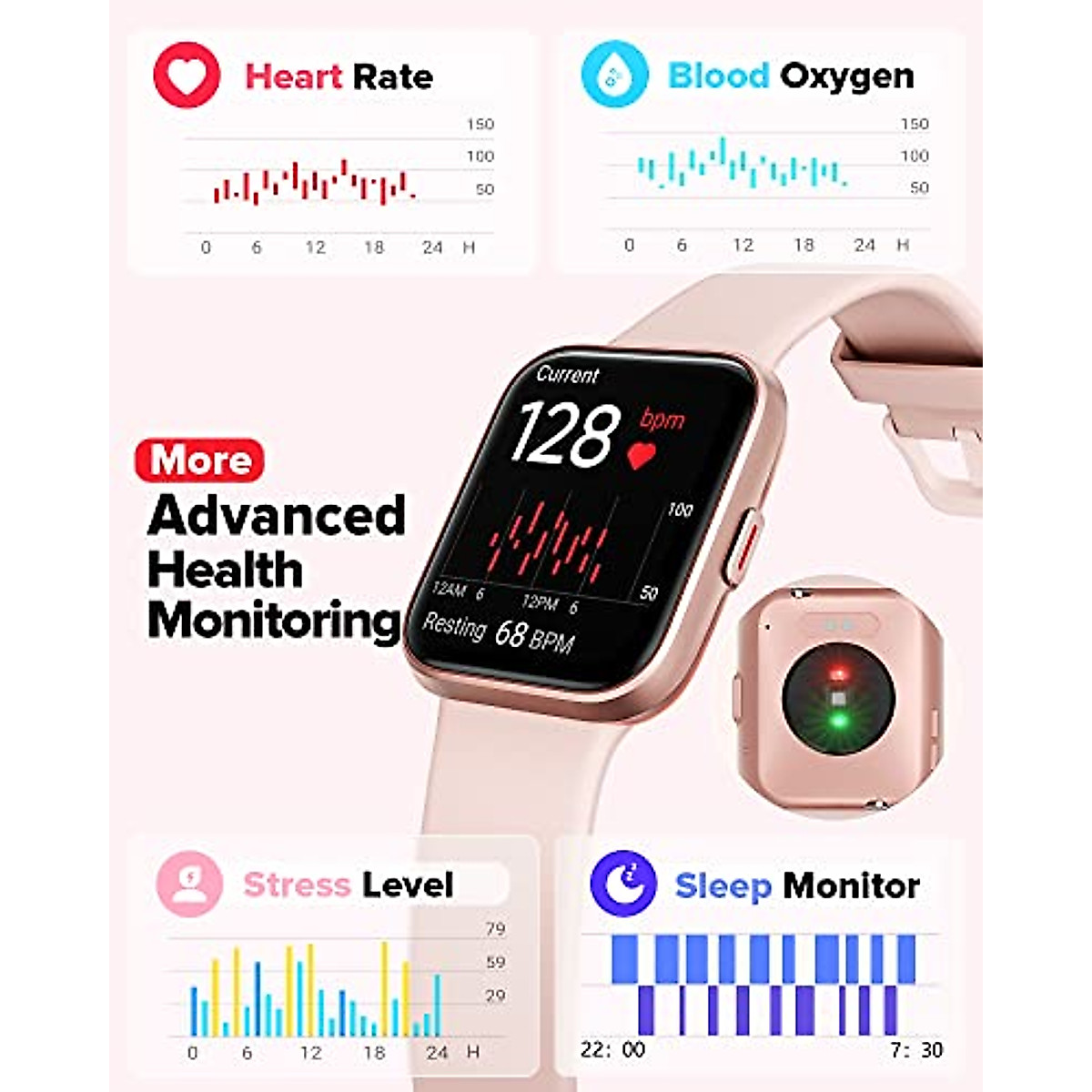 Fitness Tracker, Smart Watch with Alexa [Answer/Make Call] 24/7 Heart Rate，Blood Oxygen Monitor, Sleep Tracker, IP68 Waterproof Activity Trackers and Smart Watches for Android iOS