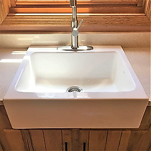 Sinkology SK452-26FC-3-AMZ Anna QuickFit Drop-in Farmhouse 25.85 in. 3-Hole Single Bowl Crisp White with Care IQ Kit Fireclay Kitchen Sink