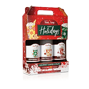 Jordan's Skinny Syrups Happy Holidays Gourmet Coffee Syrup Trio: Peppermint Bark, Christmas Cookie, Salted Caramel Mocha (One bottle of each flavor, 12.7 Oz Each)