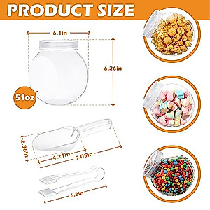 6 Pcs 51 oz Plastic Candy Jars for Candy Buffet Candy Bar Containers for Party with 6 Candy Scoops and 6 Plastic Tongs Clear Cookie Jars with Lids for Table Buffet Bar Sugar Party Display Office Desk