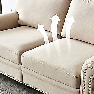 CALABASH Loveseat Sofa, Modern Upholstered Love Seat 2 Seater Small Couch with Classic Nails & Seat Cushion Backrest Removable for Living Room, Bedroom, Apartment, Small Space(Beige Fabric)