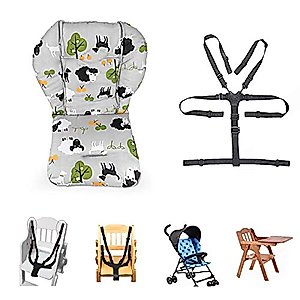 High Chair Pad, Ancho Grey Background Sheep Pattern Highchair/seat Cushion Protective Film Breathable Pad with Baby High Chair Seat Belt(2 Pieces)