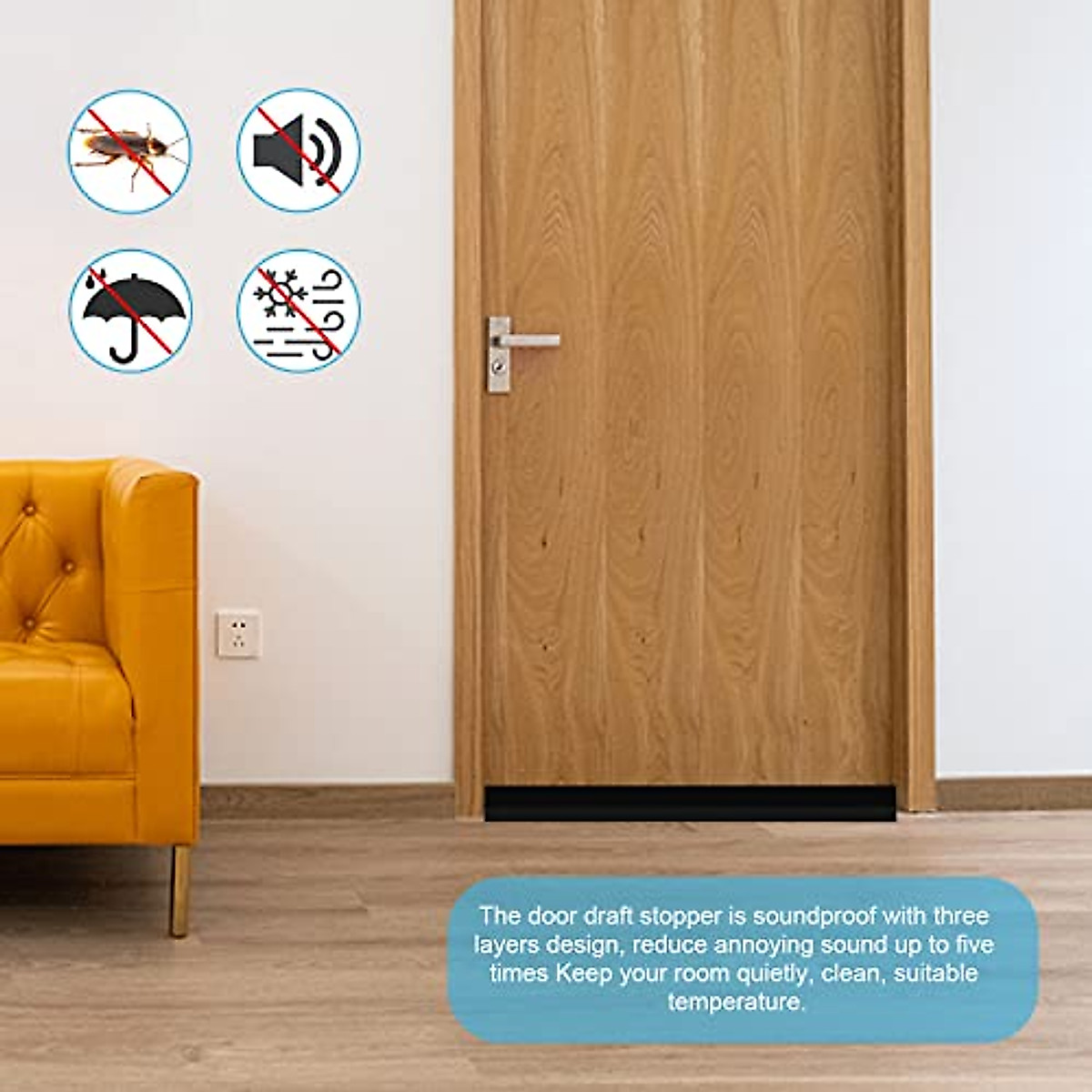 Door Draft Stopper, 37" Under Door Draft Stoppers, Adjustable Door Draft Blocker Bottom for Soundproof, Isolating Hot and Cold Air, Dust, Smoke, Wind and Breeze (Black, 1 Pack)