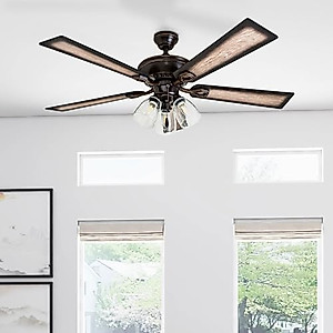 Prominence Home Glenmont, 52 Inch Farmhouse LED Ceiling Fan with Light, Pull Chain, Three Mounting Options, Dual Finish Blades, Reversible Motor - 40278-01 (Oil-Rubbed Bronze)