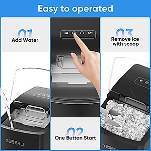 YESERLI Nugget Ice Maker,40lbs/Day Soft Chewable Pellet Countertop Ice Maker with Self-Cleaning Function,Ice Machine with Ice Scoop&Basket,One-Click Operation Pannel for Home,Office,Party,RV,Black