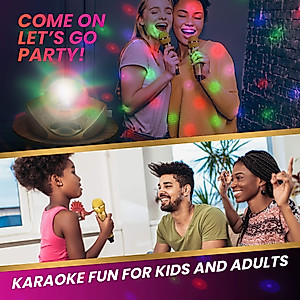 KaraoKing New 2020 Karaoke Machine – for Adults and Kids –2 Wireless Karaoke Microphone, SD Card, USB, Bluetooth Compatible, Lights Function– Home, Bachelor Party, Picnic, Outdoor/Indoor [G308 Gold]