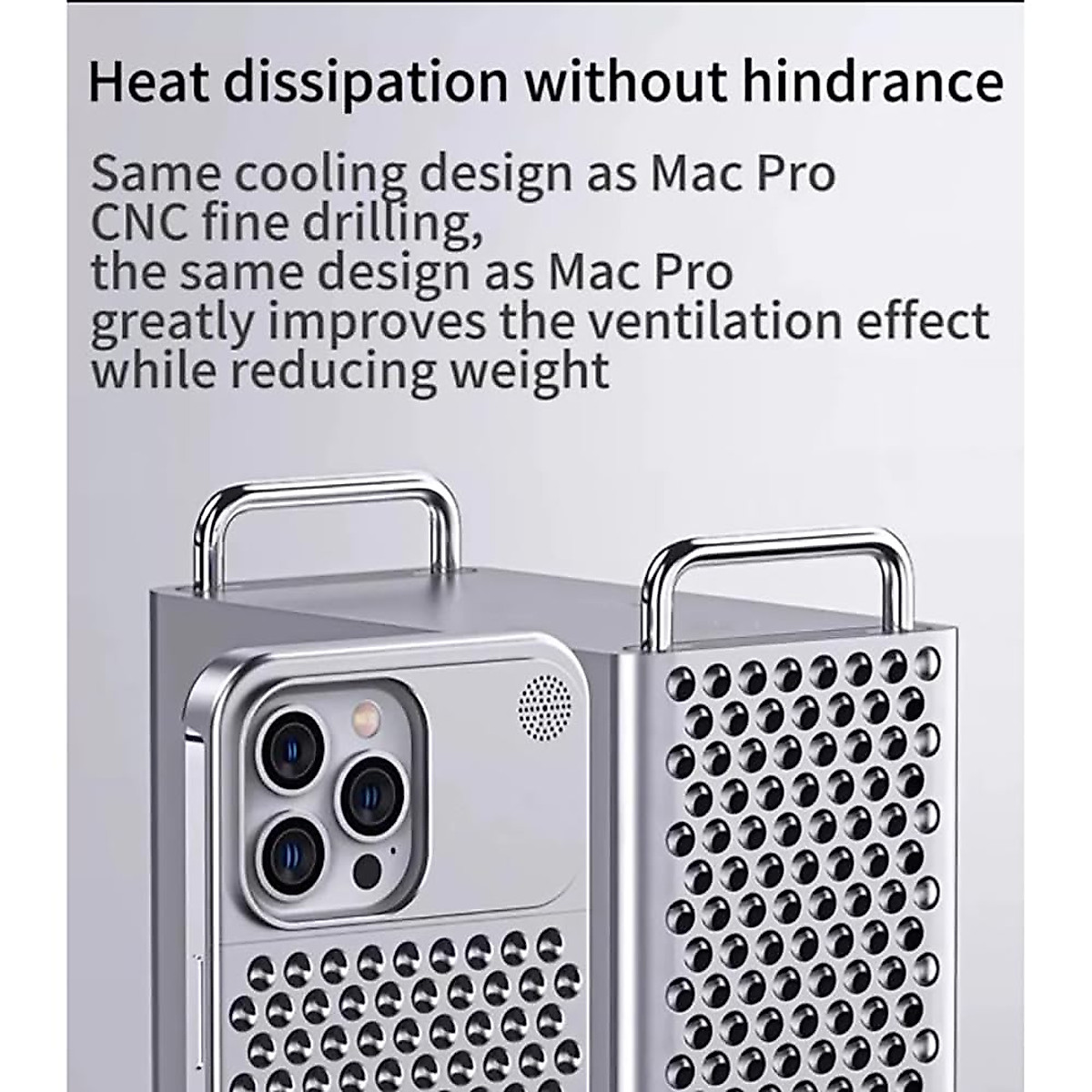 Icesoore Metal Vent Premium Aluminum Alloy for iPhone Case, Bdesktop Design Shop | Aromatherapy Phone Case Aluminum Alloy Anti-Fall Heat Dissipation Bezel Slim Case (for iPhone 14 Pro, Gray)