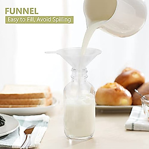 Rionisor 2OZ Small Glass Bottles with Lids and Funnels, 60ml Boston Round Glass Bottles, Leakage-Proof Mini Travel Bottles, Perfect for Diy Essential Oils, Perfumes, Whiskey and Juices, 16Pack Clear