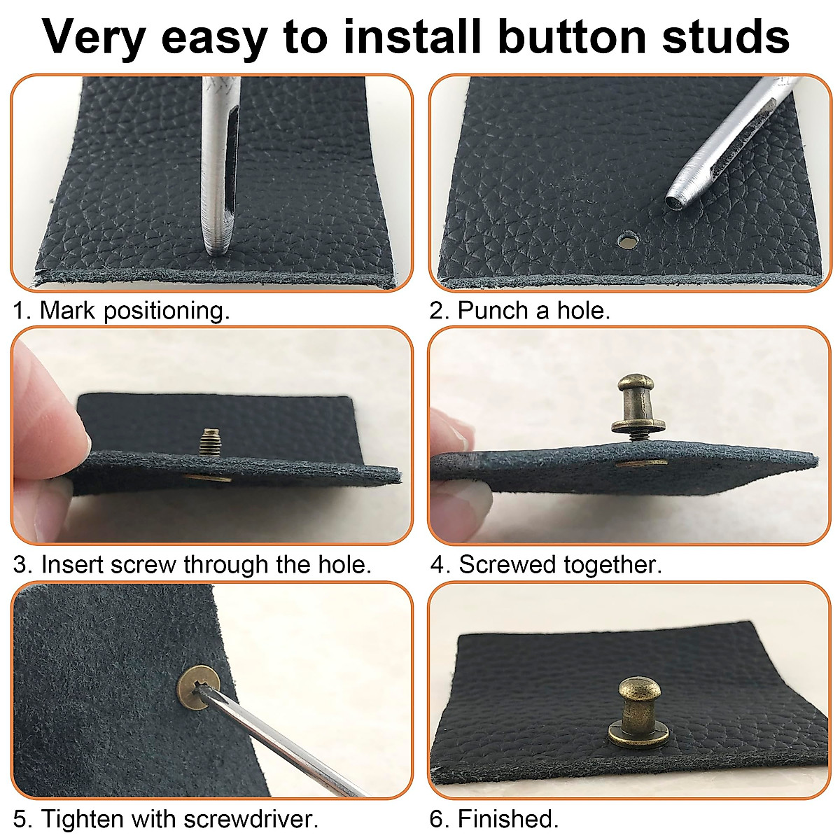 YORANYO 30 Sets 8MM Round Head Button Stud for Leather Chicago Screws Spikes and Stud Leather Rivets Screws Button Rivets for Repair and Decorate Clothing Shoes Belts Bags Dog Collars (Bronze)