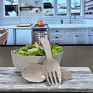 UPware 2-Piece 10.75 Inch Melamine Salad Server Serving Utensil Set Includes Salad Spoon and Salad Fork (Crackle, Cream)