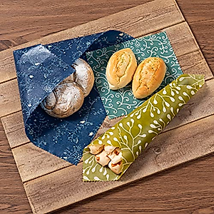 Akeeko Reusable Food Wraps w/Beeswax Assorted 9 Packs - Eco-Friendly Reusable Wraps, Biodegradable, Zero Waste, Organic, Sustainable, Plastic-Free Food Storage, 5S, 3M, 1L w/Abstract Curves Pattern