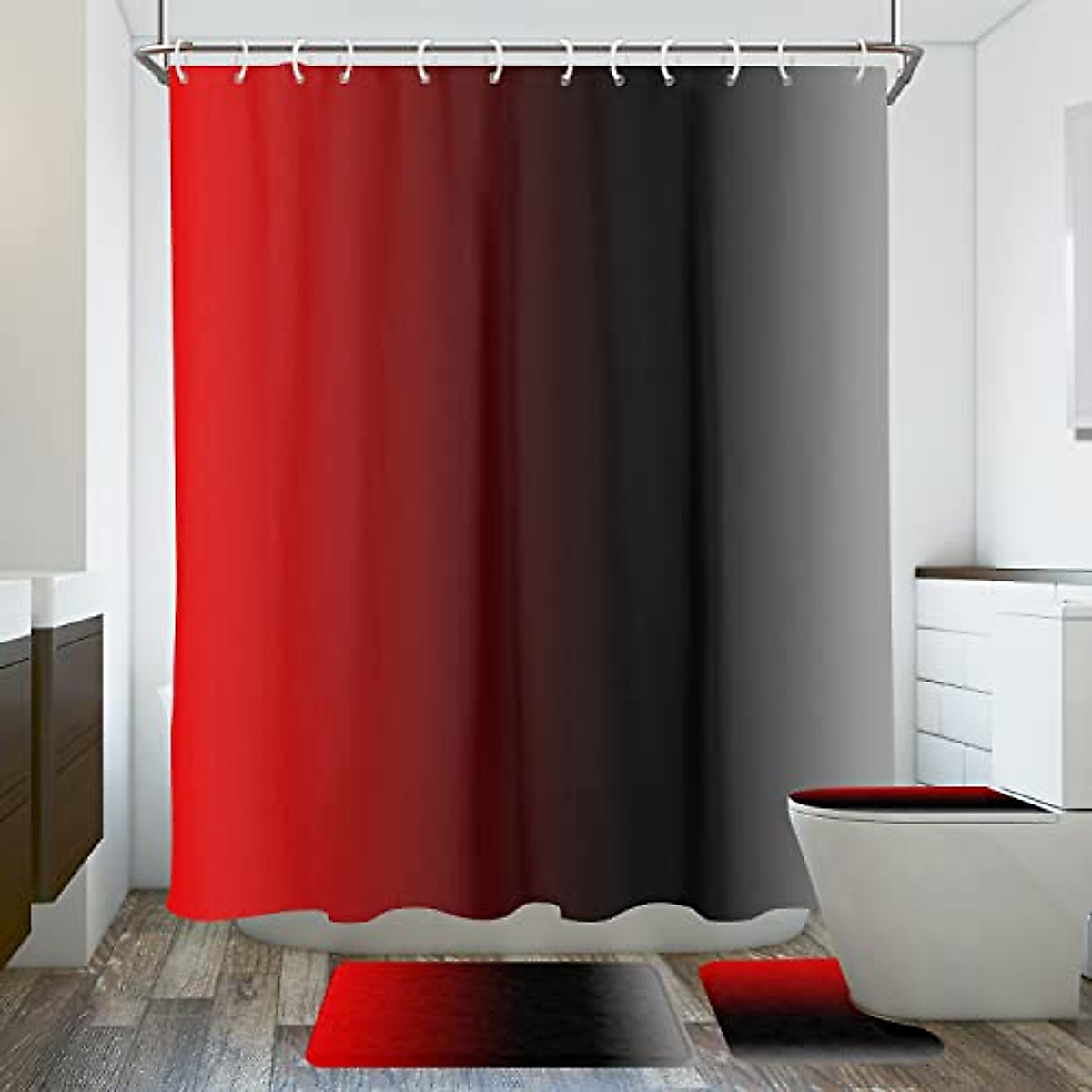EGLGCC Black and Red Shower Curtain Bathroom Set Grey Ombre Burgundy Gradient Darkening Decor Accessories 60"x72" Waterproof Non-Slip Rugs Toilet Lid Cover U Shaped Mat Fabric 4 Pcs