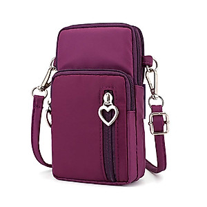 Small Crossbody Bag Case Cell Phone Shoulder Purse Wallet Armband for iPhone 11 13 Galaxy S21 FE S22 S20 S10 Plus A51 Pixel 6 (Purple)
