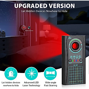 QNTT Hidden Camera Detectors, Anti Spy Detector, Hidden Camera Bug Detector Wand 12 Levels Sensitivity RF Signal Detector for GPS Tracker Audio Device