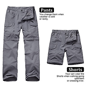 Mens Hiking Pants Quick Dry Lightweight Fishing Pants Convertible Zip Off Cargo Work Pants Trousers #6055,Grey,36
