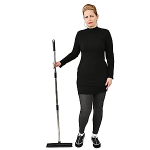 HOME-X Pet Hair Remover Broom, Carpet and Floor Broom, Adjustable Handle Length, Rubber Bristle Sweeper, Long Handled Squeegee, 48 ½” L x 12 ½” W x 2” H