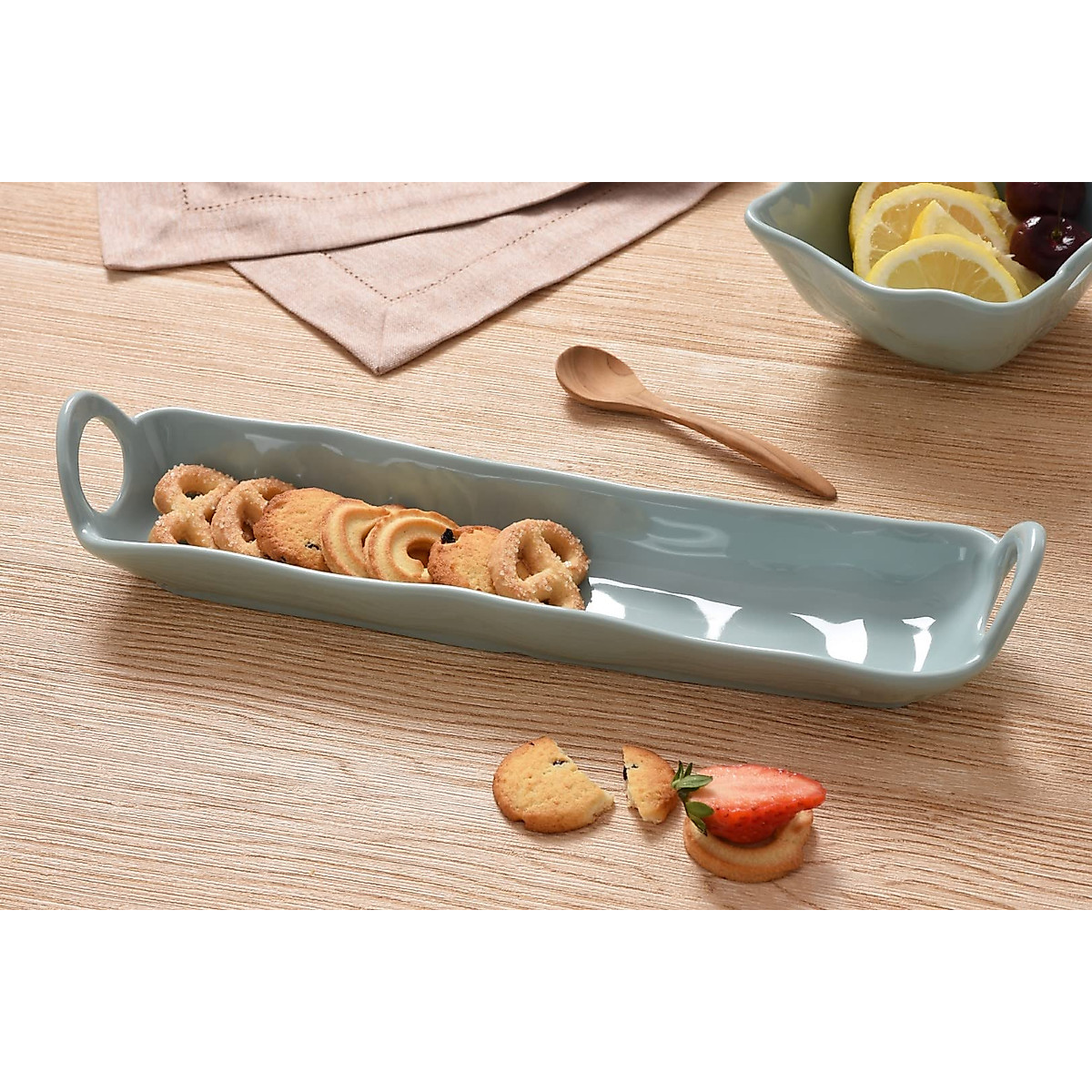 Pampa Bay Shatterproof Melamine Cracker Tray, 14.3 x 3.3 Inch, Food, Freezer, Dishwasher Safe, Aqua