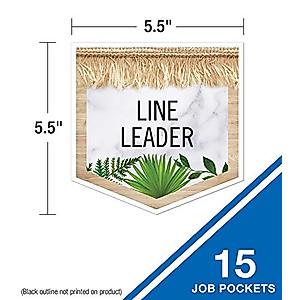 Schoolgirl Style Simply Boho Mini Bulletin Board Set—Job Assignment Pockets and Student Cutouts for Classroom Tasks, Roles and Responsibilities (46 pc) (110509)