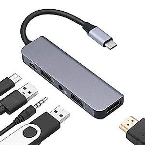 Type C 5 in 1 Hub to 4K HDMI, 2USB3.0Ports,MIC&Audio. Adapter, with PD3.0(100W) Charge