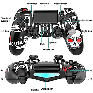 SZDILONG Wireless Controller for PS4 Gamepad Compatible with Playstation 4/Pro/Slim/PC,Double Shock/Bluetooth/Touchpad/Stereo Headphone Jack/Six-axis Motion Control/Charging Cable