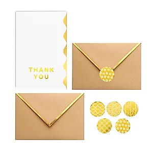 Winoo Design Luxury Thank You Cards with Envelopes - 20PK Gold Thank You Notes 4x6 Inches Baby Shower Thank You Cards Wedding Thank You Cards Small Business Graduation Funeral Bridal Shower