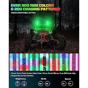 CO LIGHT Fat Spiral LED Whip Lights Thick Antenna 1FT Remote Control RGB Chasing/Dancing Light for UTV ATV 2PCS, APP-Supported 300 Colors & 200 Modes with Turn Signal, Brake Light, Reversing Light