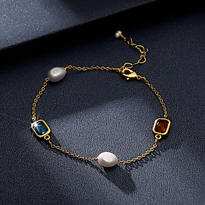XYJZXY Gold Tiny Pearl Bracelet 18K Gold Plated Baroque Freshwater Pearl Bracelet for Women