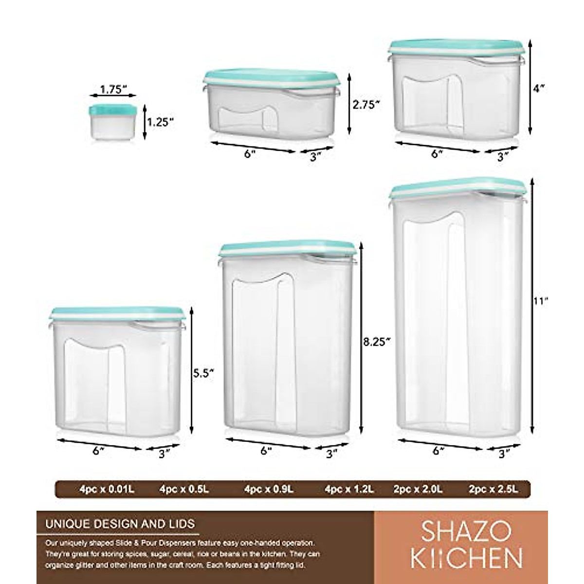 Shazo LARGEST Set of 40 Pc Food Storage Containers (20 Container Set) Airtight Dry Food Space Saver w Interchangeable Lid, Labels + Marker - One Lid Fits All - Reusable