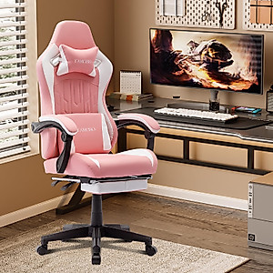 YAMOBO Gaming Chair with Footrest, Ergonomic Computer Gaming Chair with Massage Lumbar Support, High Back PC Gamer Chair for Adults with Linkage Armrests, Reclining Big and Tall Gaming Chair, Pink